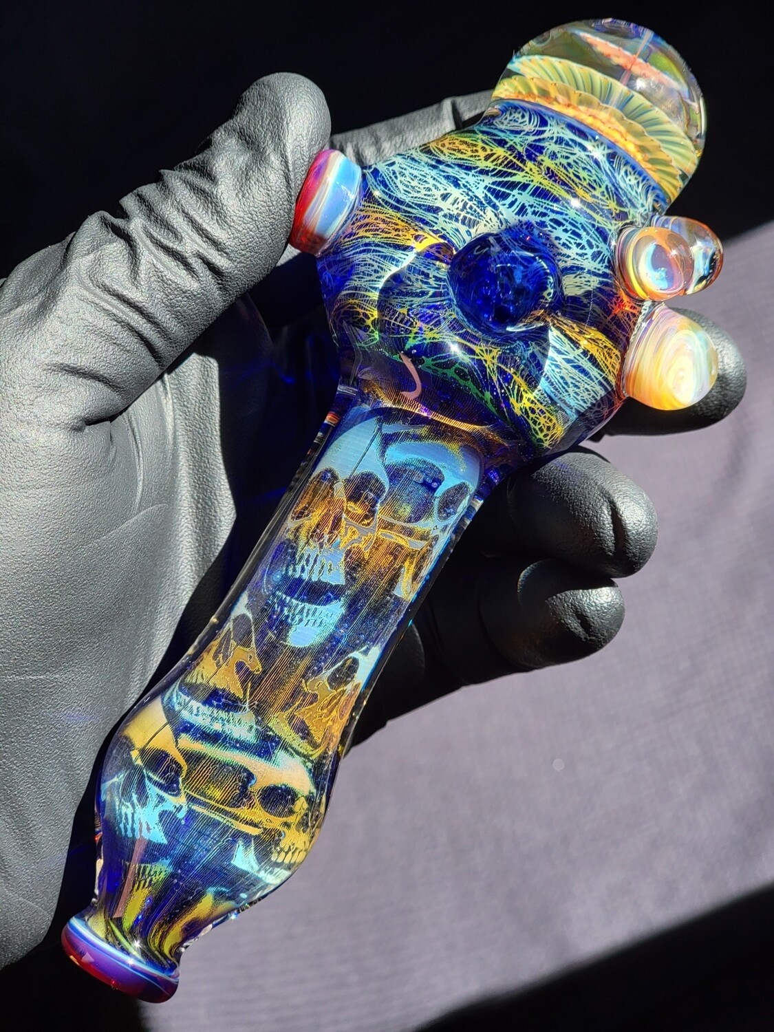 Skull Pipe, Handmade Collectible Glass Art Tobacco Pipe