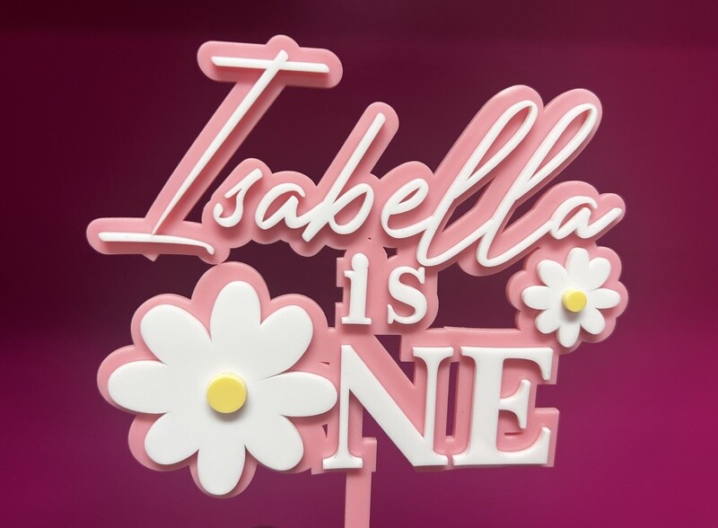 Name and daisy double cake topper