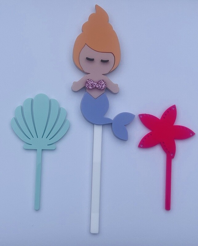 Mermaid cake topper set
