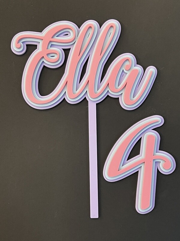Triple colour name and number cake topper set