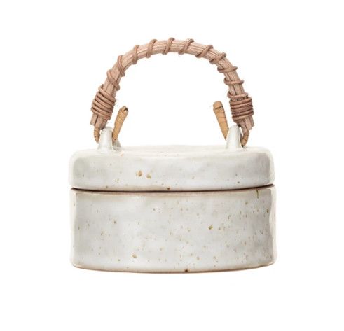 Nest Curated Home | Stoneware Jar w/ Woven Rattan Handle