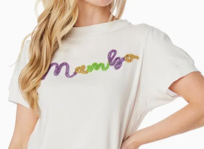 Nest Curated Home | Mardi Gras Mambo Glitter Script Top
