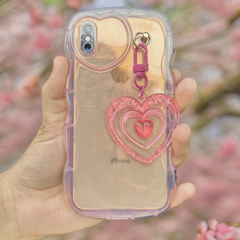 Pastel Pink Transparent Heart Chain Phone Case