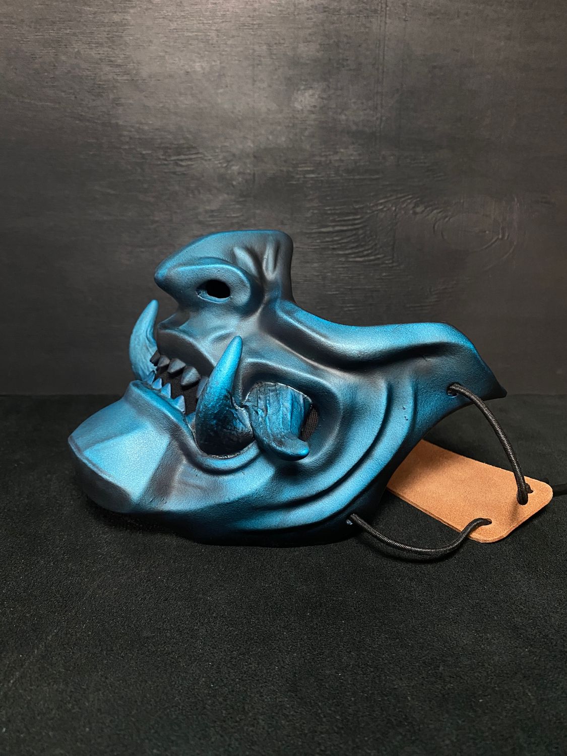 Oni Half Face Mask: Blue Metallic