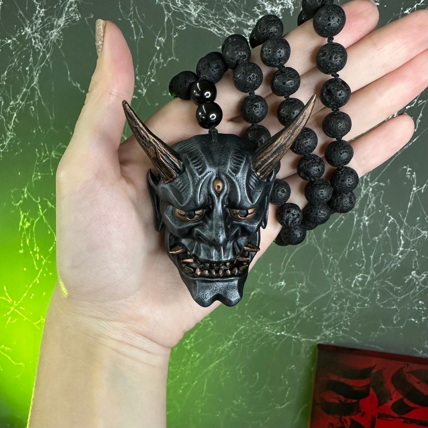 Black Metallic Oni mask Necklace