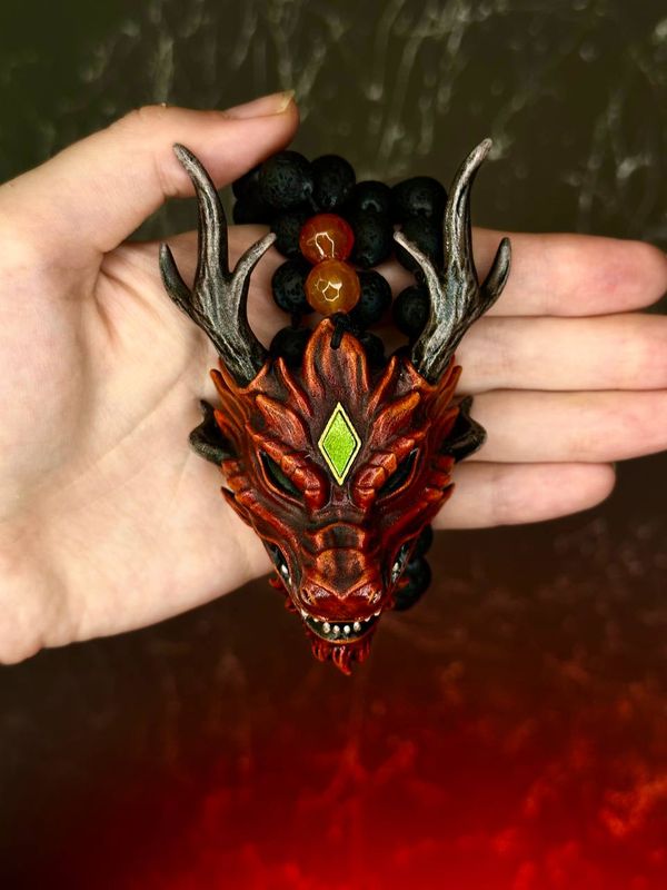 Red dragon mask necklace