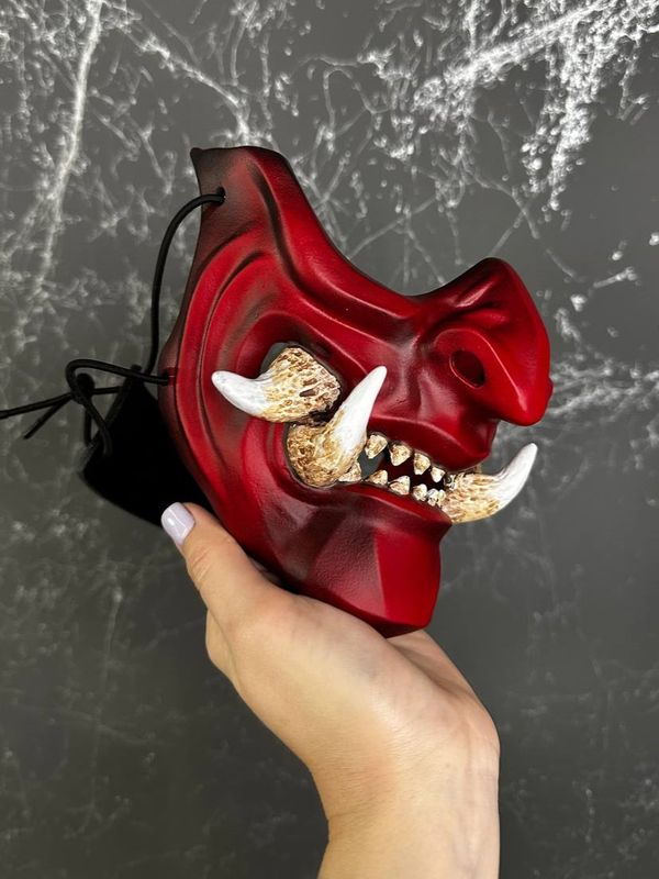 Red Samurai Mask with big fangs