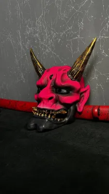 Japanese Oni Mask: Pink UV Glow