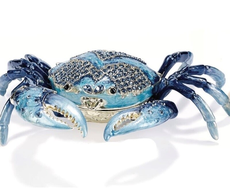 BEJEWELED ENAMEL BLUE CRAB TRINKET BOX