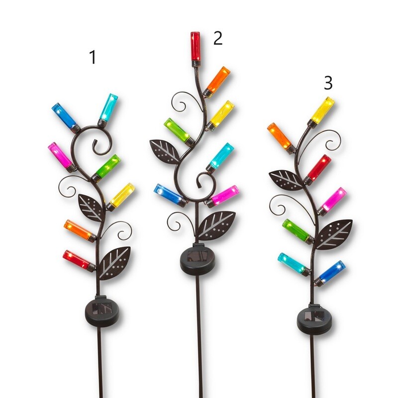 3030 37.8"H SOLAR LIGHTED GLASS BOTTLE TREE RED, BLUE, YELLOW