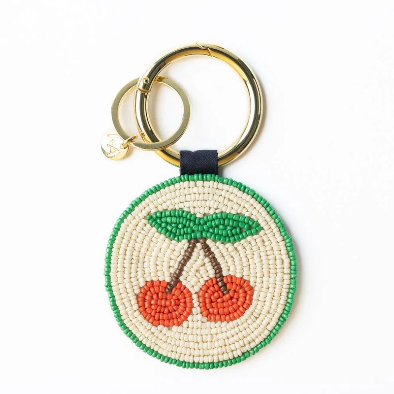 Kelsey Cherries Seed Bead Bag Accessory Key Ring - Cherry