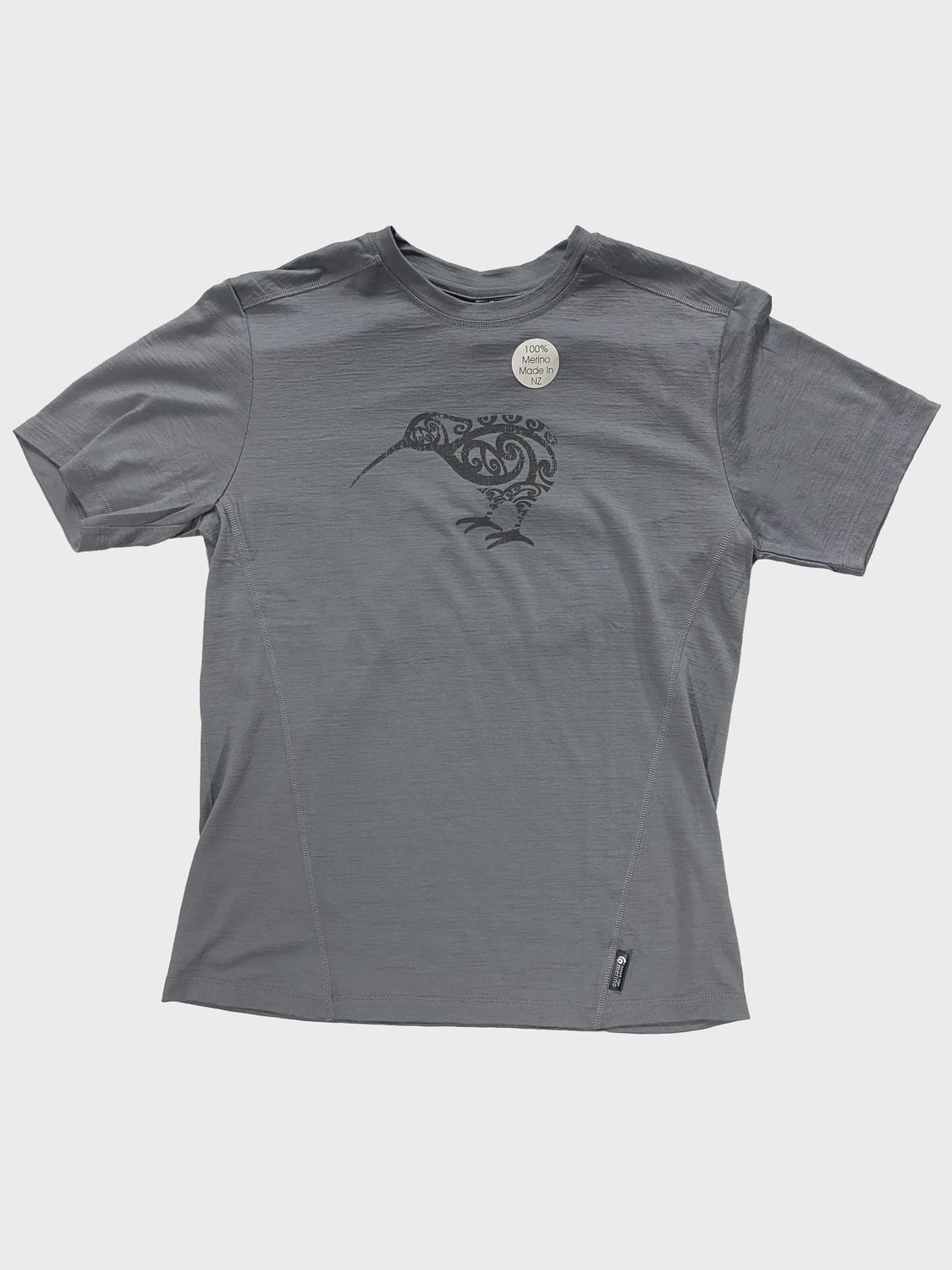 Merino T-Shirt – Koru Kiwi, silver, mens – Store – Tiritiri Matangi