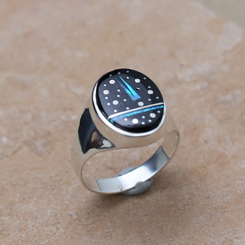 Oval inlay night sky ring