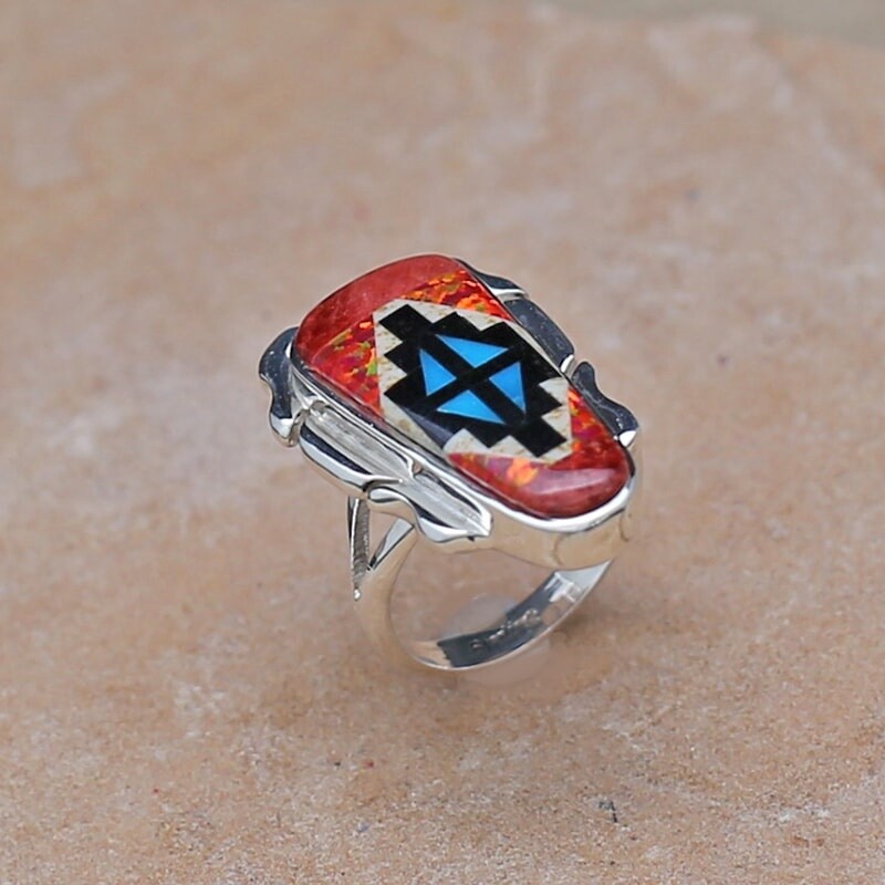 Red rug pattern ring - SR 2375