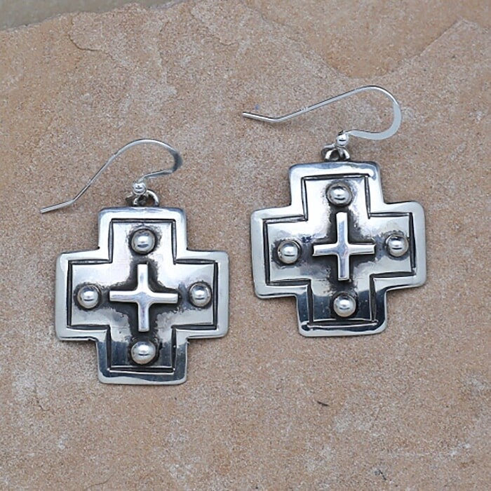 Double cross design dangle earrings