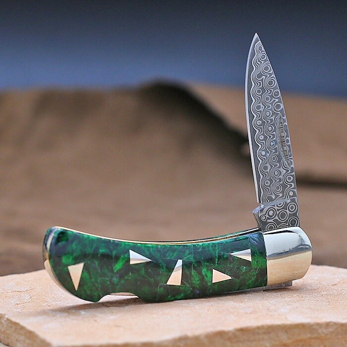 Custom green Burmese jade inlay knife