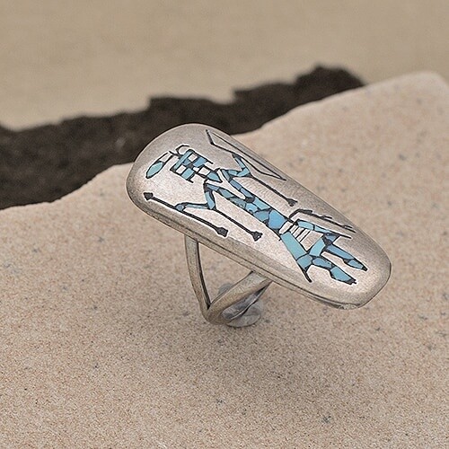 Vintage Navajo Yei figure ring by Tommy Singer