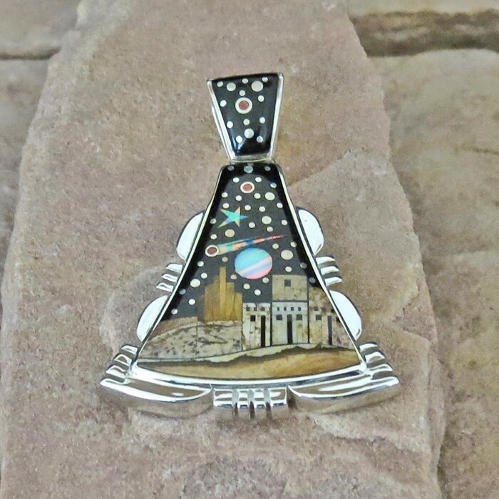 Fred Begay pendant, Adobe Pueblo design-