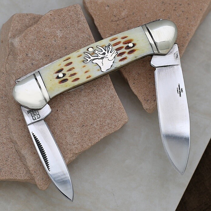 "Rough Rider" Dual blade knife w/ ELK inlay