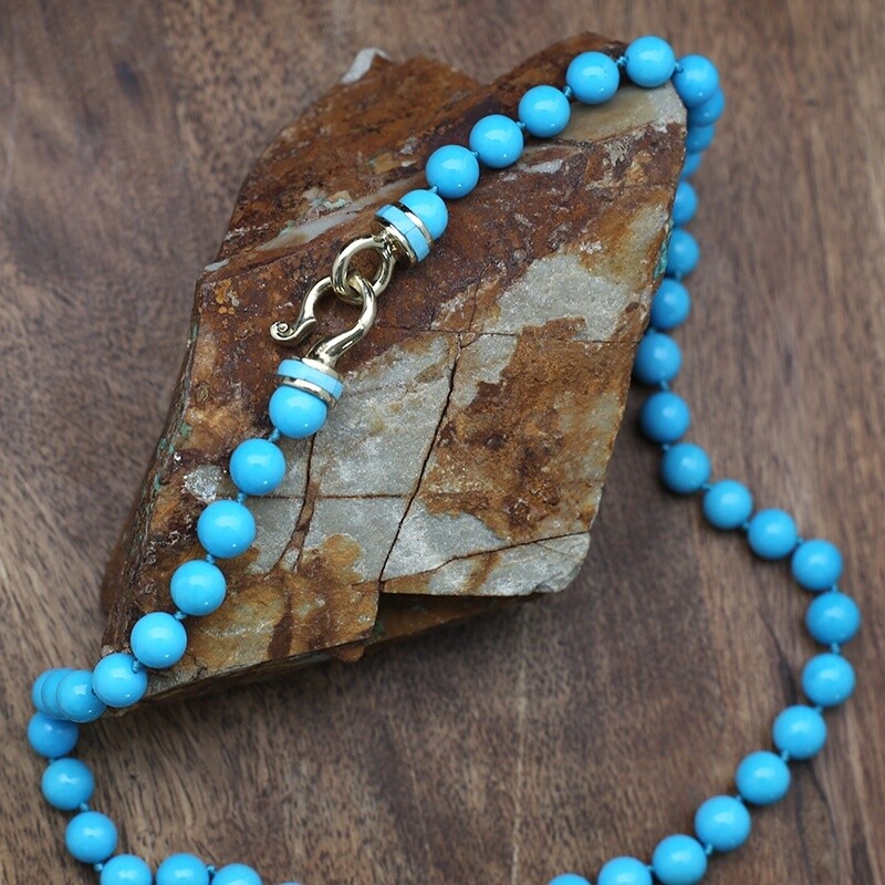 Single strand of large Sleeping Beauty turquoise pearls