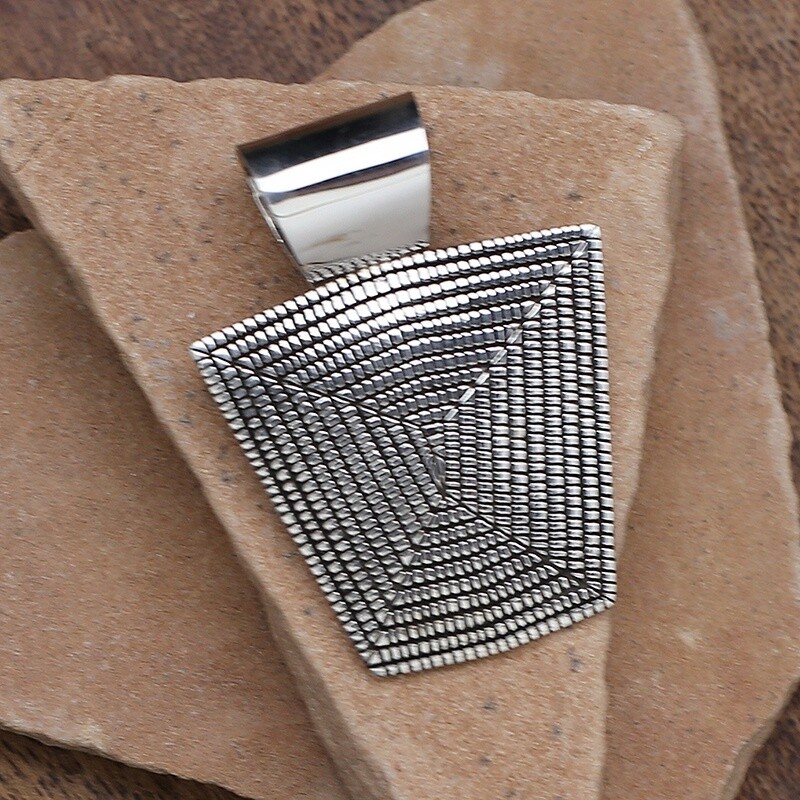 Basket weave design large trapezoid shaped pendant