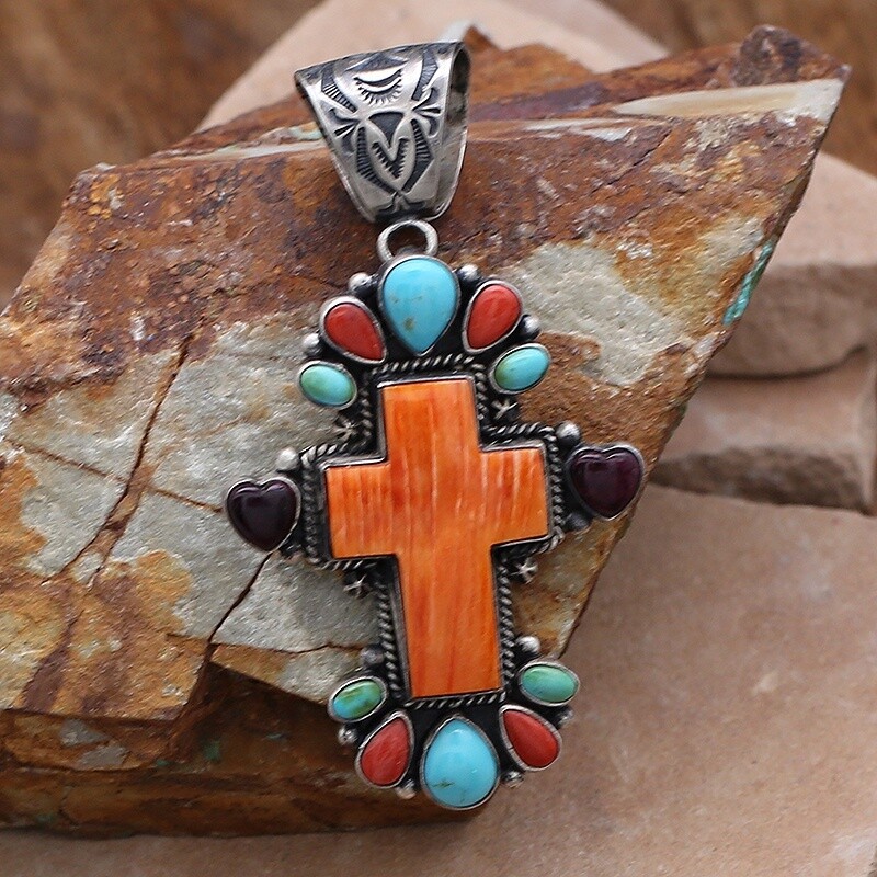 Large multicolor cross pendant
