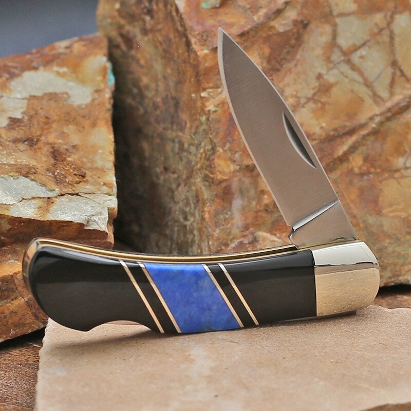 Denim Lapis and onyx inlay pocket knife