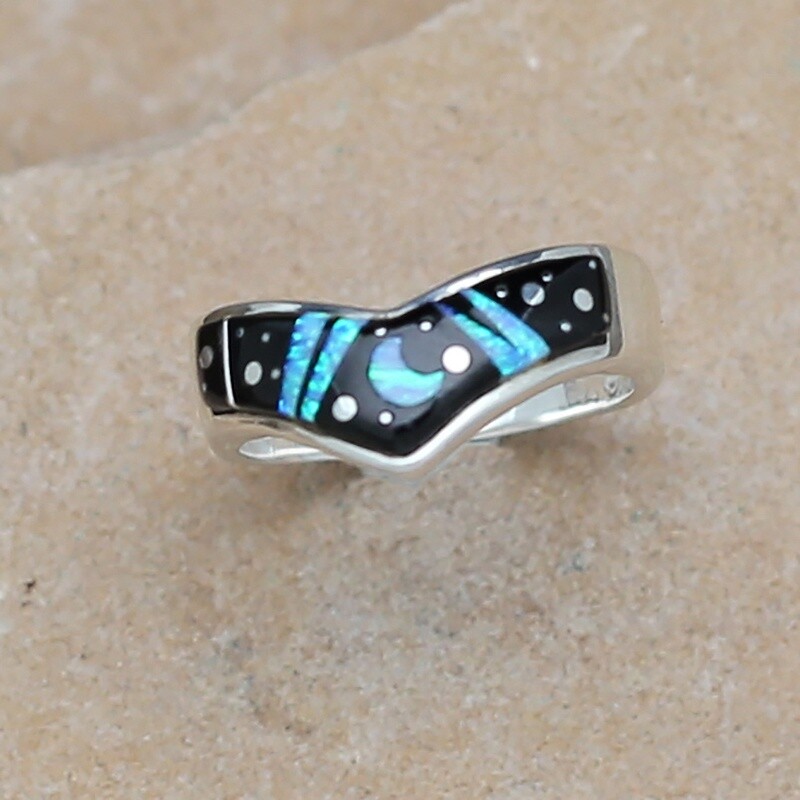 Small "V" shaped ring - Night Sky design
