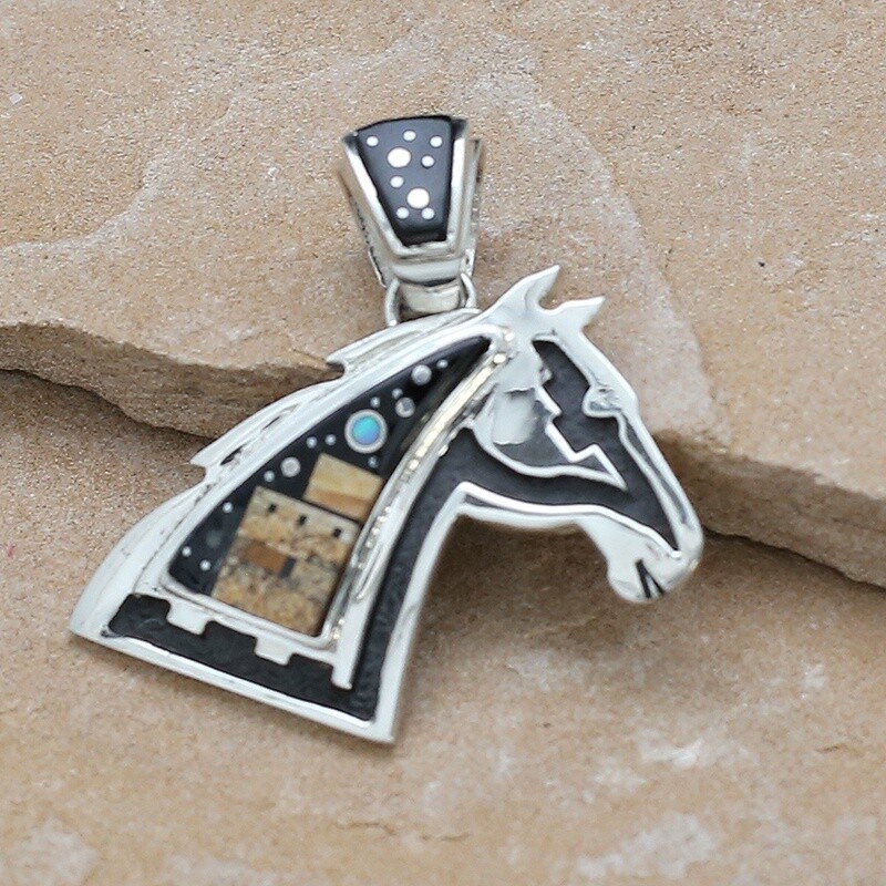 Inlay horse head pendant-Adobe Pueblo