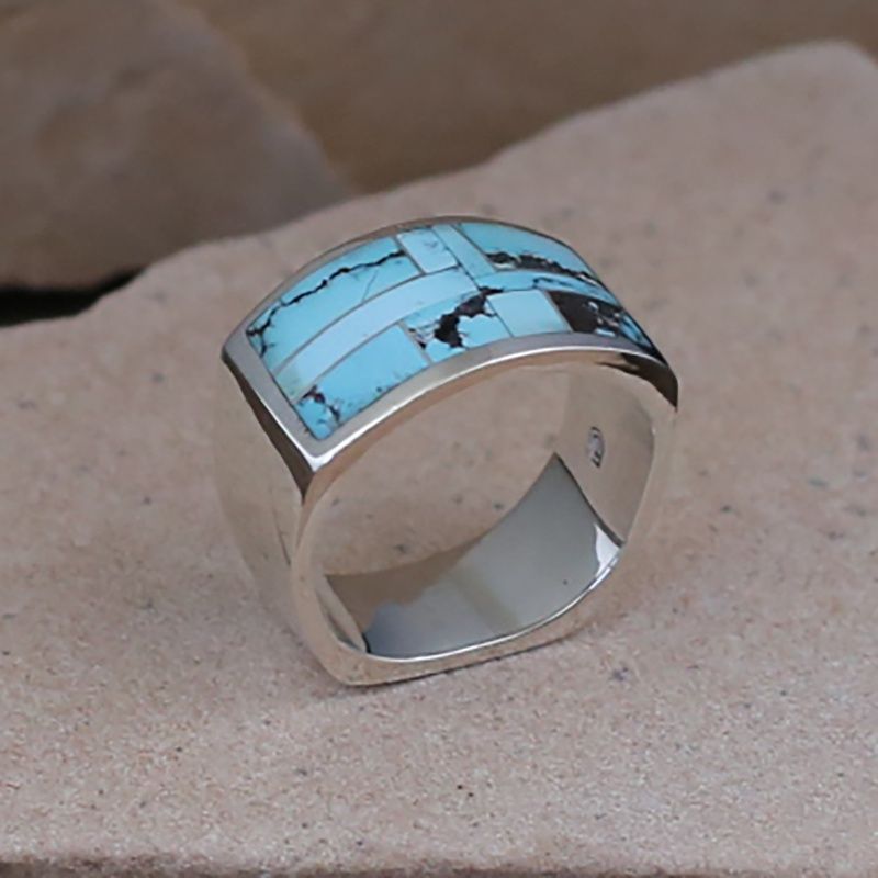 Golden Hills turquoise inlay flat bottom ring