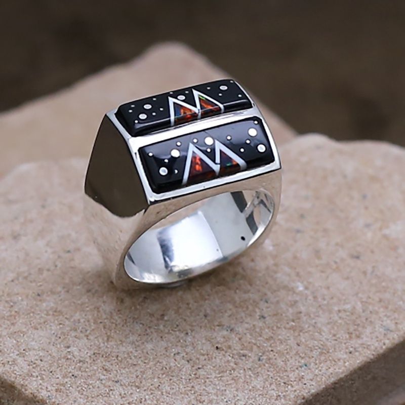 Double inlay heavy ring- Night Sky design