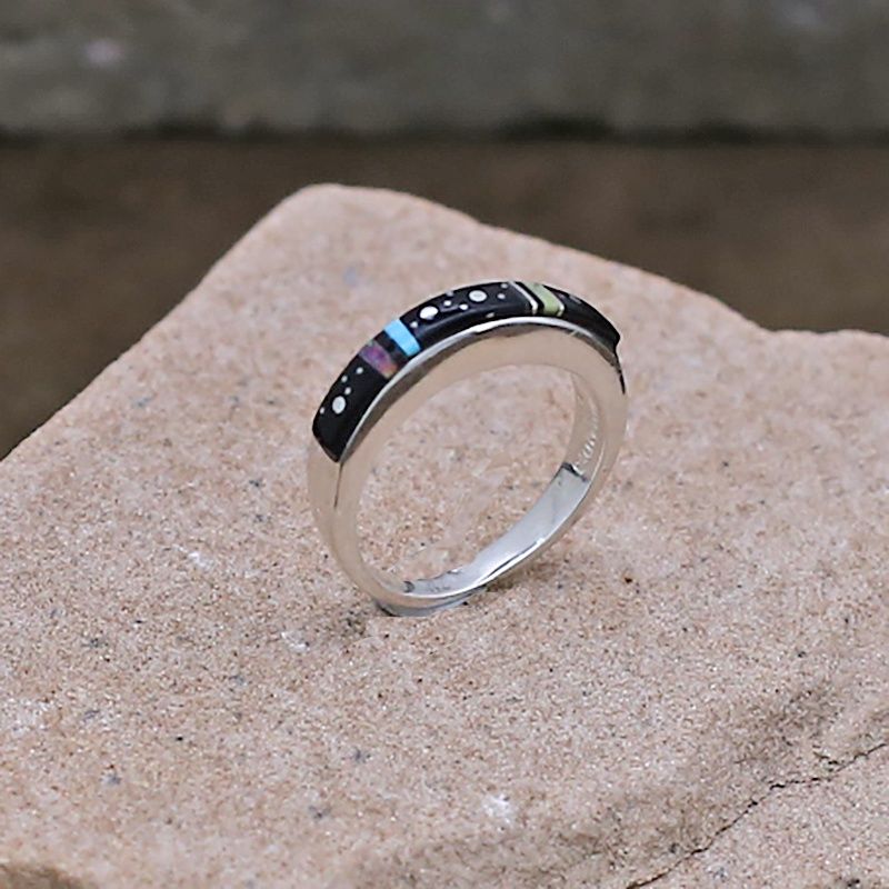 Thin wave style Night Sky inlay ring