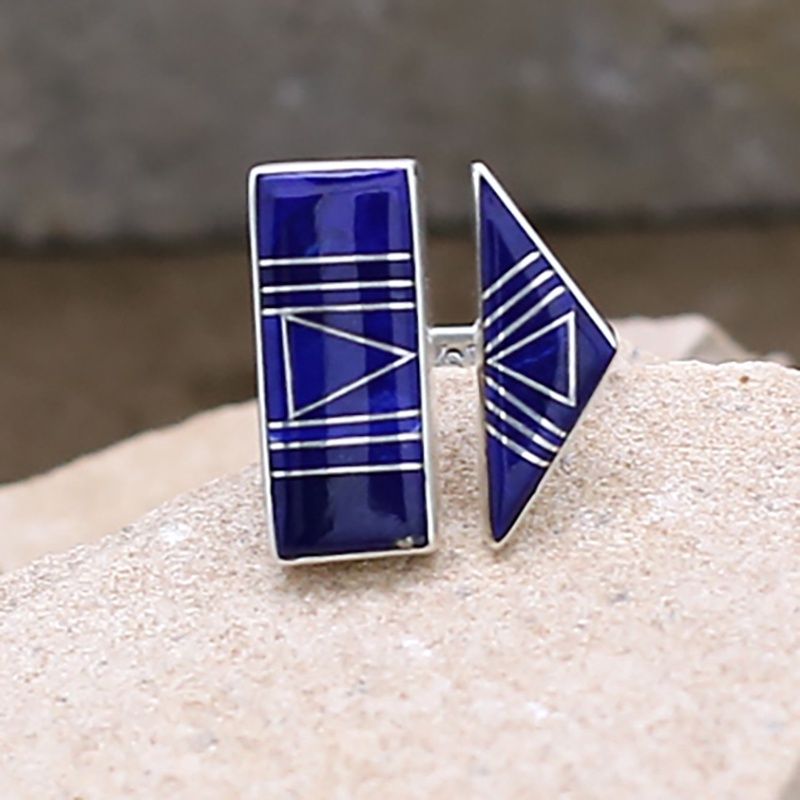 Adjustable lapis inlay ring