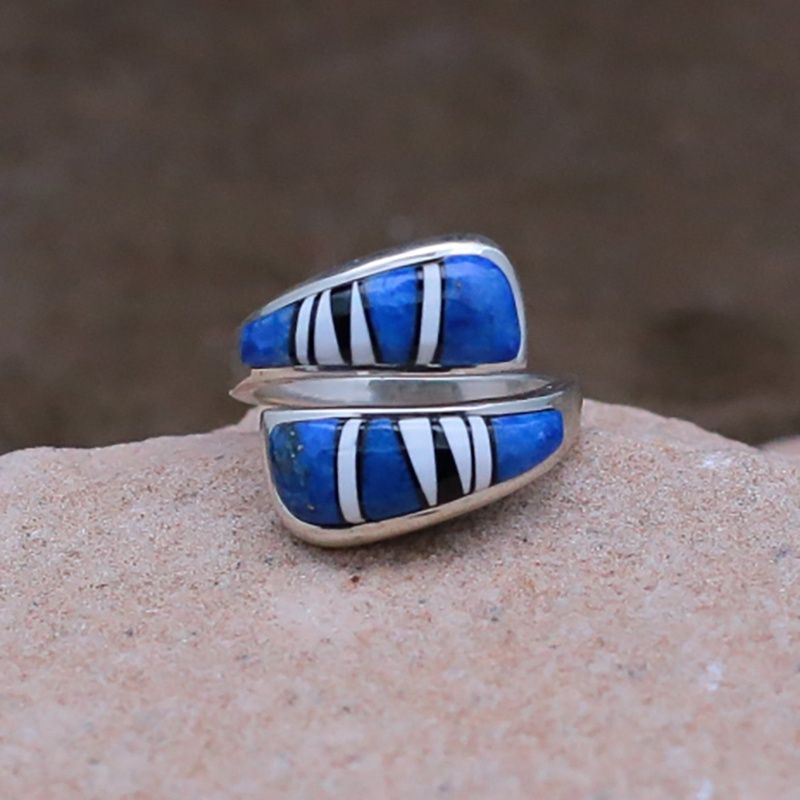 Contemporary Navajo inlay Lapis & White buffalo ring