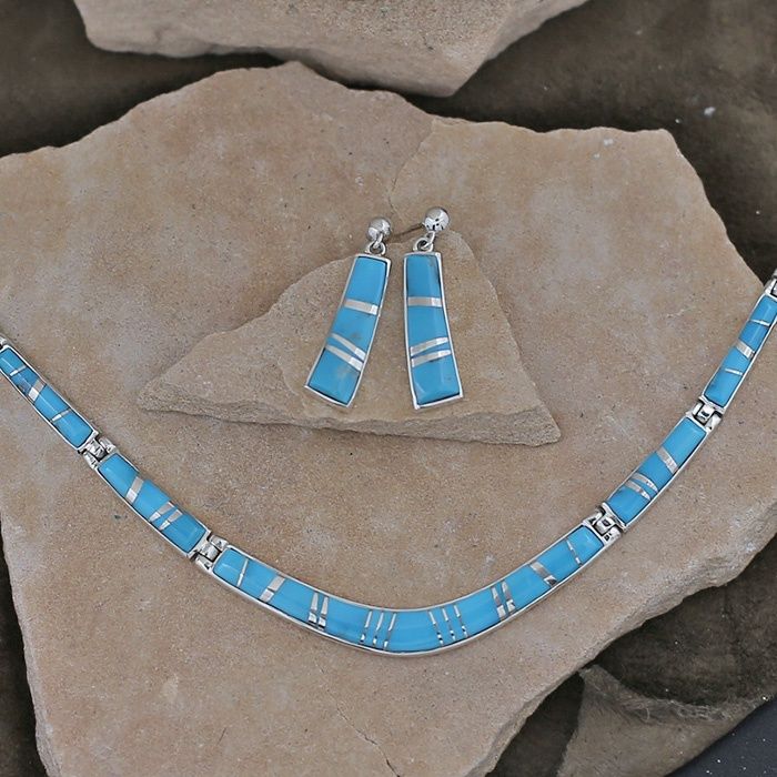 Thin Navajo collar necklace with turquoise inlay