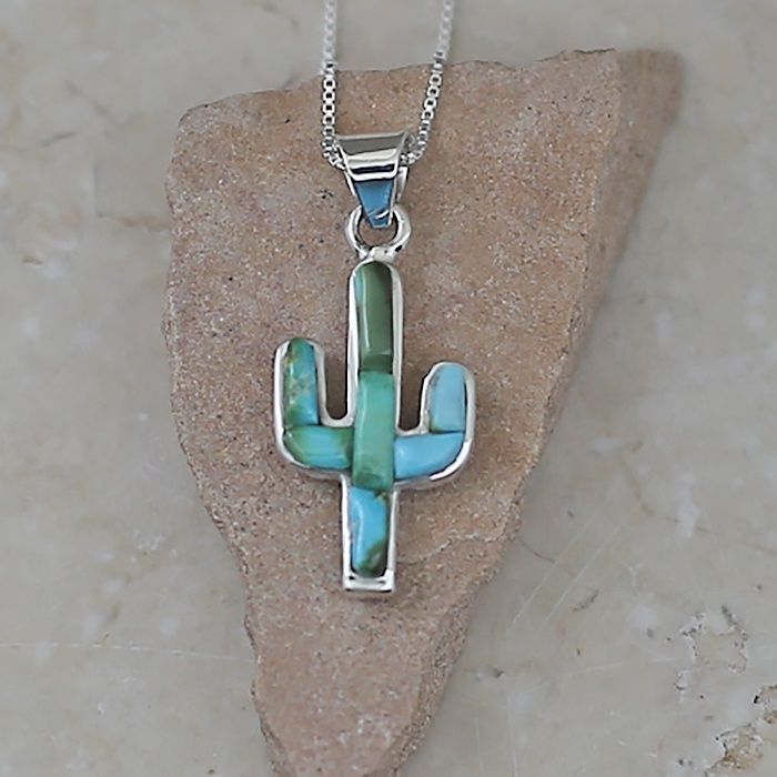 Small Cactus Green Turquoise reversible pendant