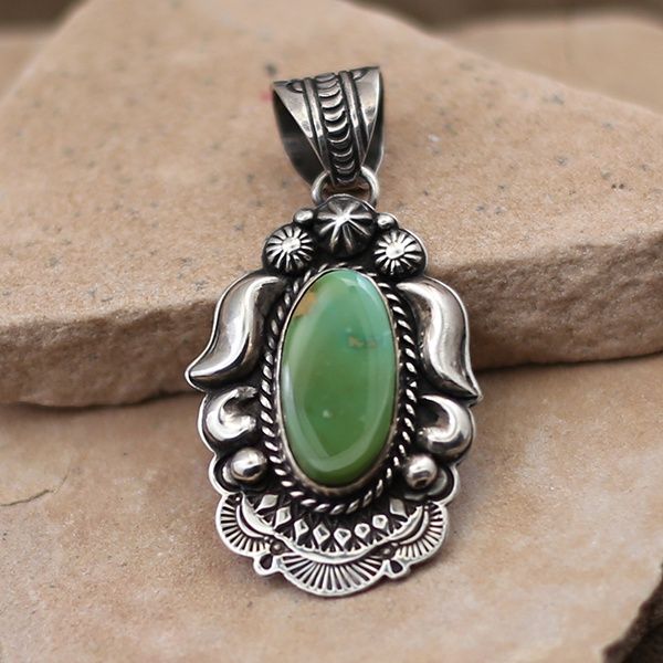 Green Royston turquoise pendant by artist Albert Jake