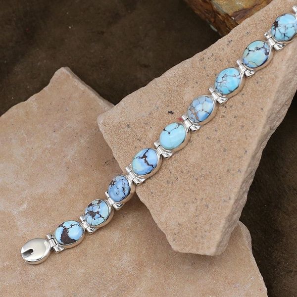 Oval stone link bracelet w/ Golden Hills turquoise