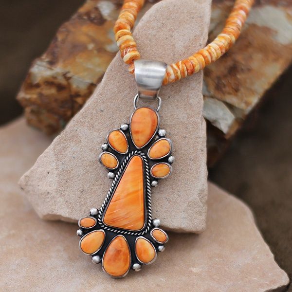 Orange Spiny oyster cluster pendant