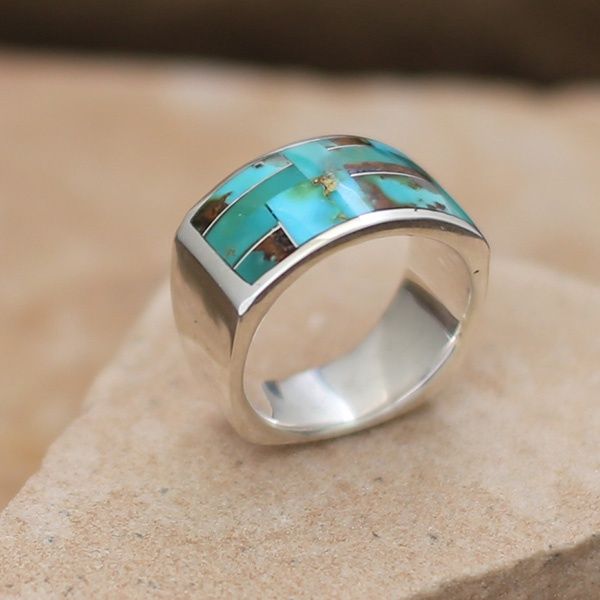 Royston turquoise inlay flat bottom ring