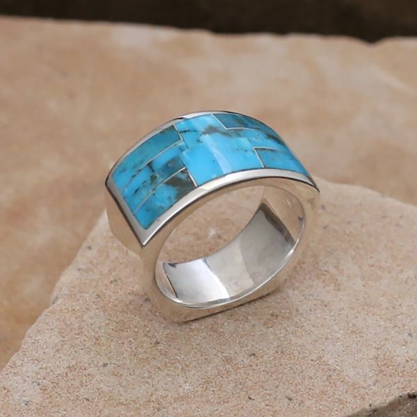 Kingman turquoise inlay flat bottom ring