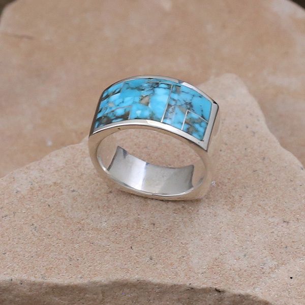 Sonoran Blue turquoise inlay flat bottom ring