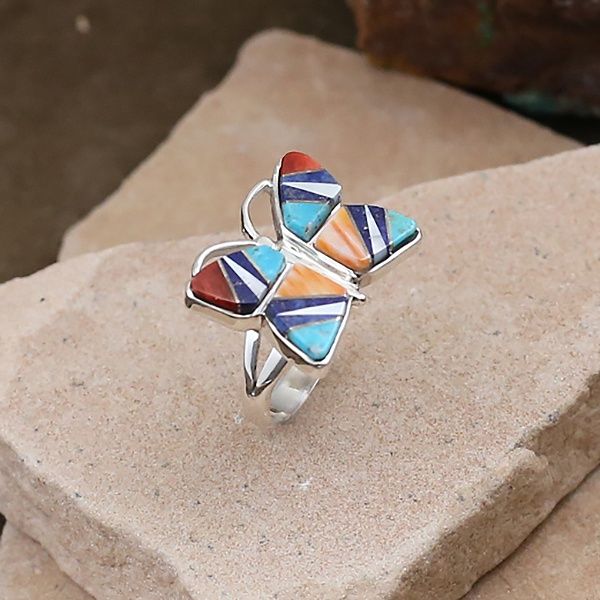 Multicolor Inlay butterfly ring