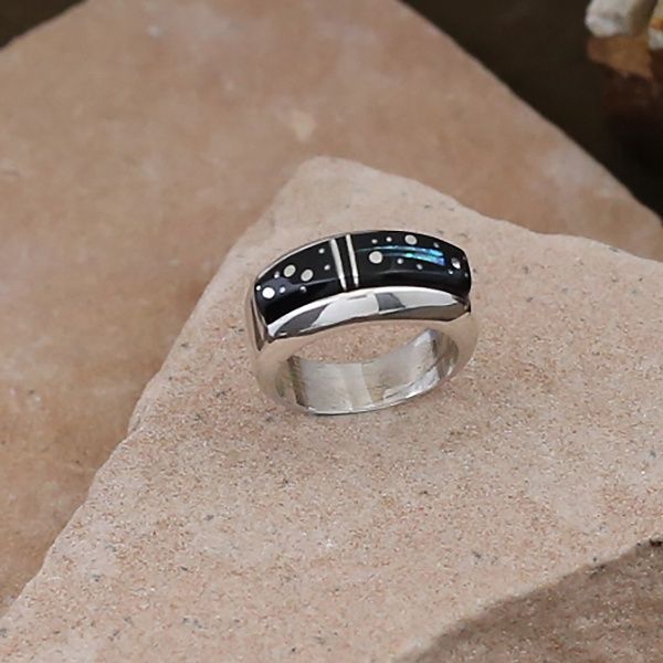 Narrow inlay ring w/ Night Sky design