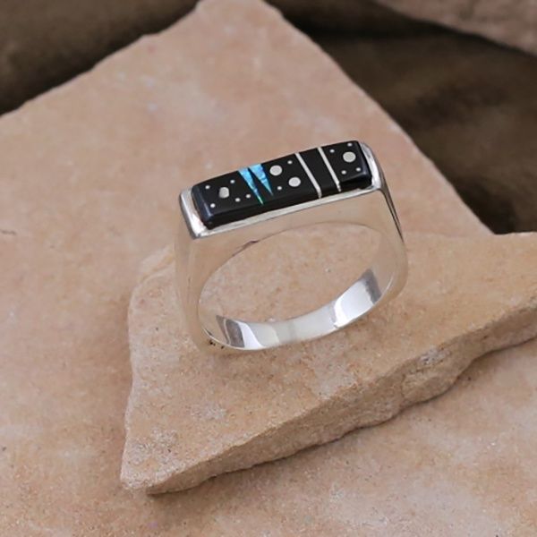 Thin Night Sky rectangular inlay ring