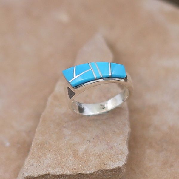 Uniquely shape turquoise inlay ring