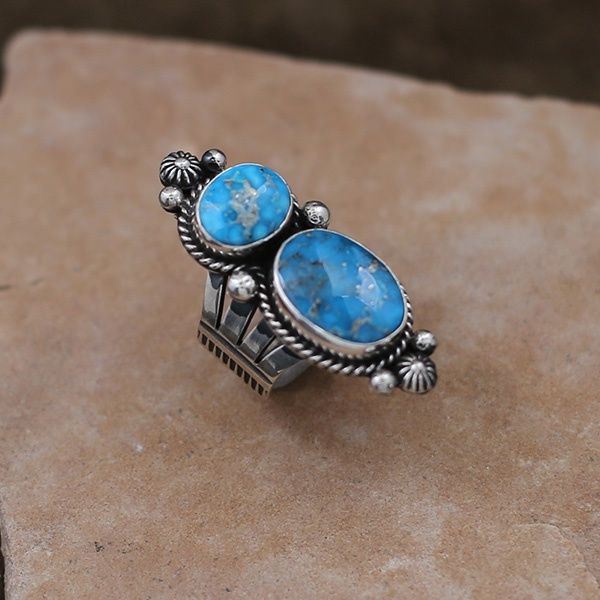 2-stone Palomino turquoise ring by Albert Jake