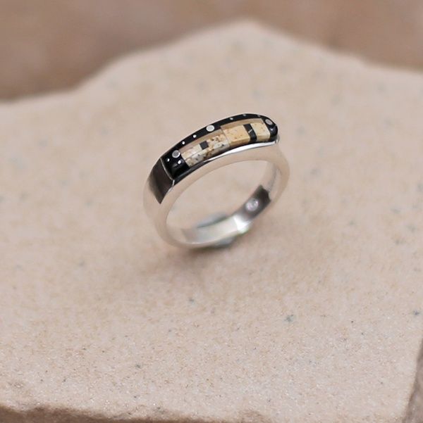 Thin curved inlay adobe pueblo ring