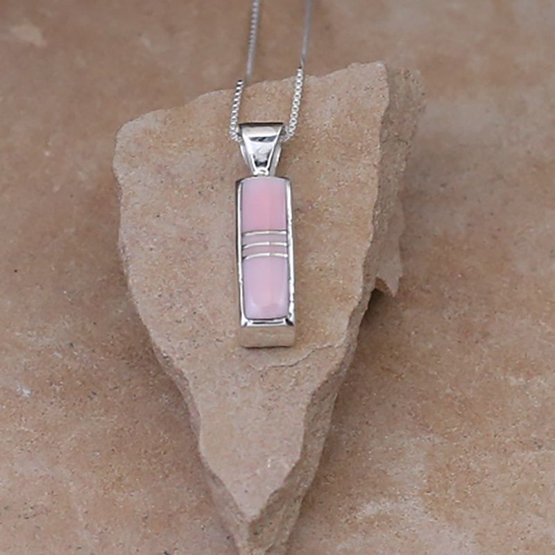 Pink Conch rectangular inlay pendant