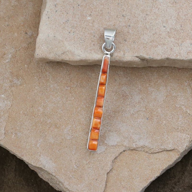 Thin cobble stone inlay spiny oyster shell pendant